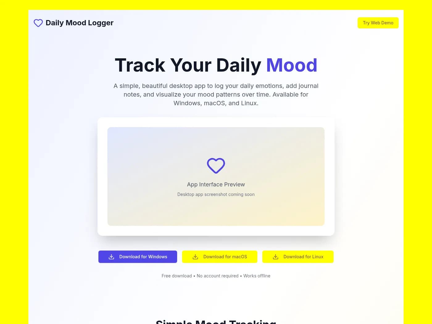 Daily Mood Logger: Cross-Platform Desktop App & Landing Page