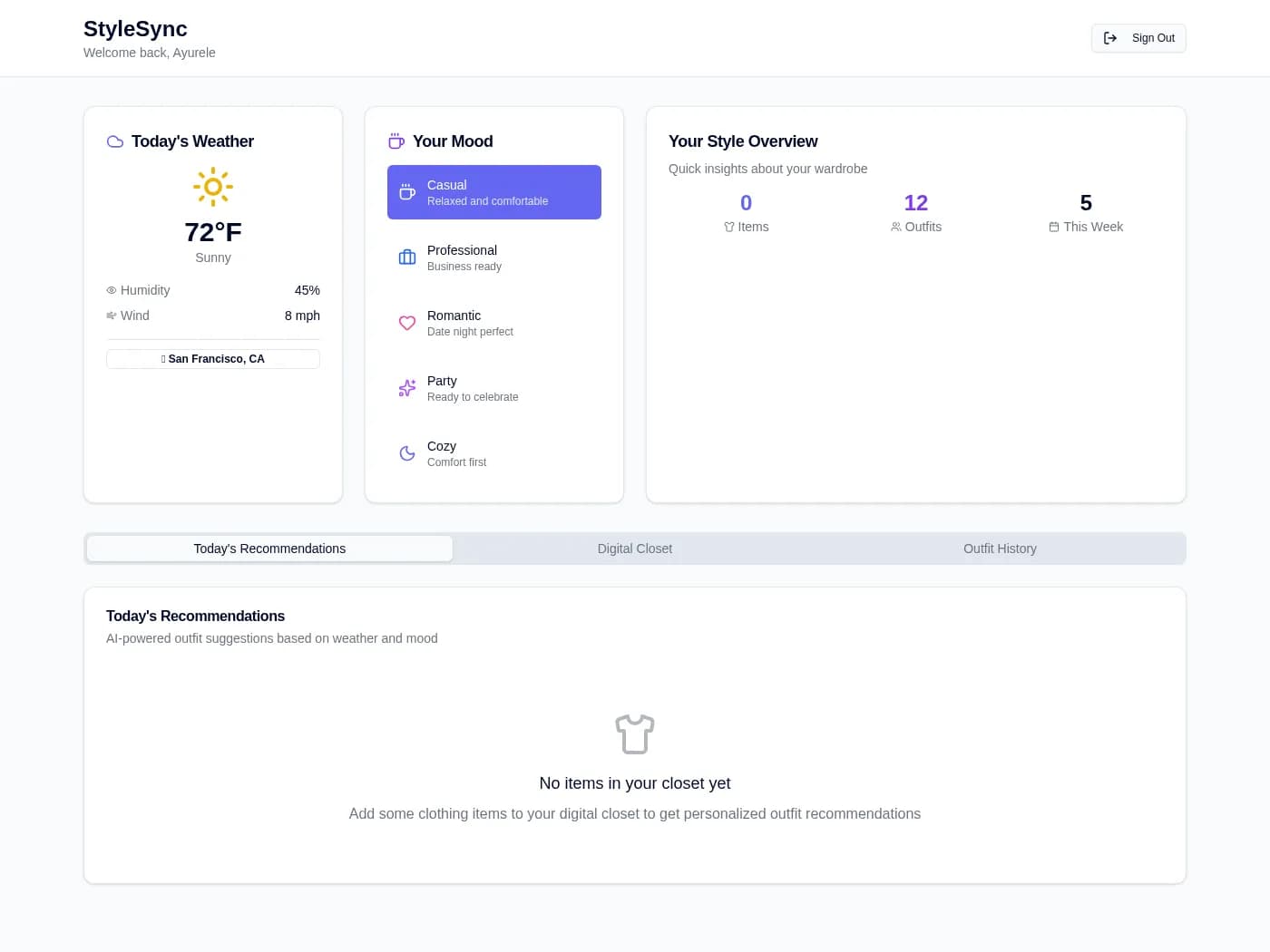 Smart Outfit Recommender Based on Digital Closet, Weather, and Mood
