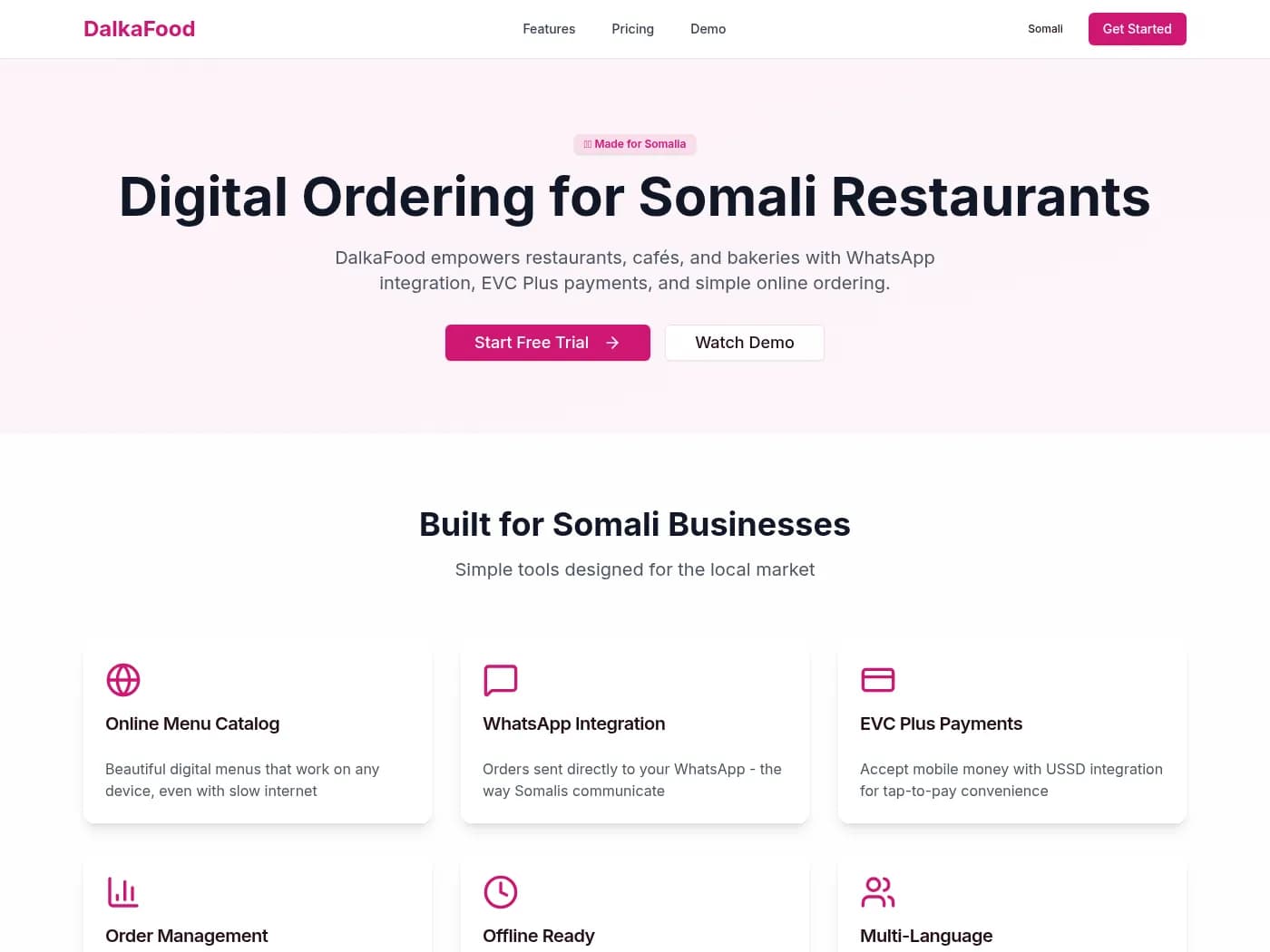 DalkaFood – Digital Ordering Platform for Somali Restaurants