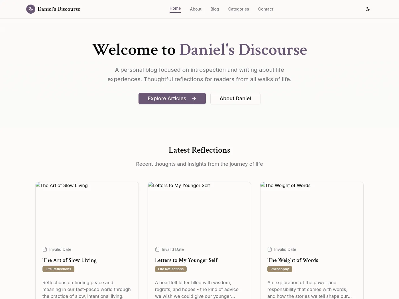 Daniel's Discourse - A Thoughtful Personal Blog Platform
