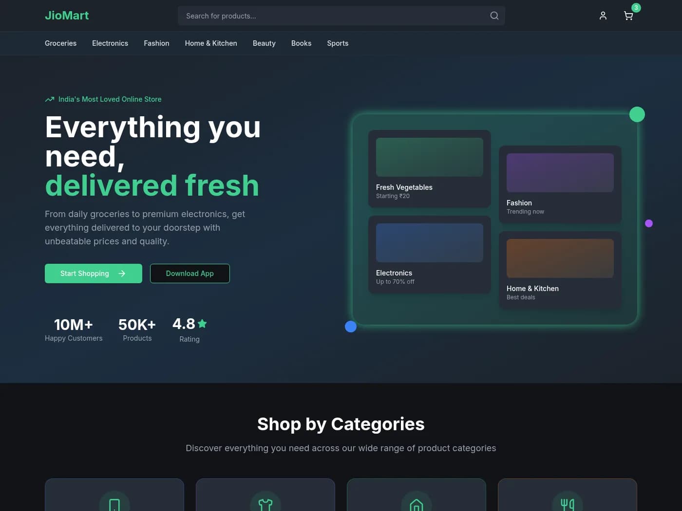 Dark-Themed Animated E-commerce Website Inspired by JioMart