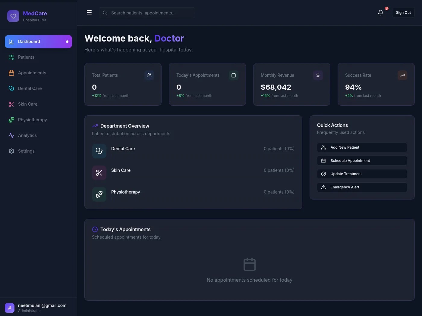Animative Dark Themed Hospital CRM