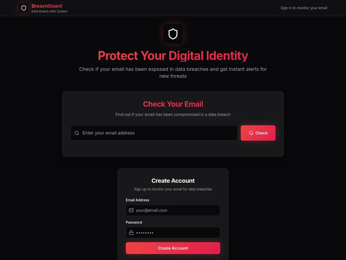 Data Breach Alert System Website