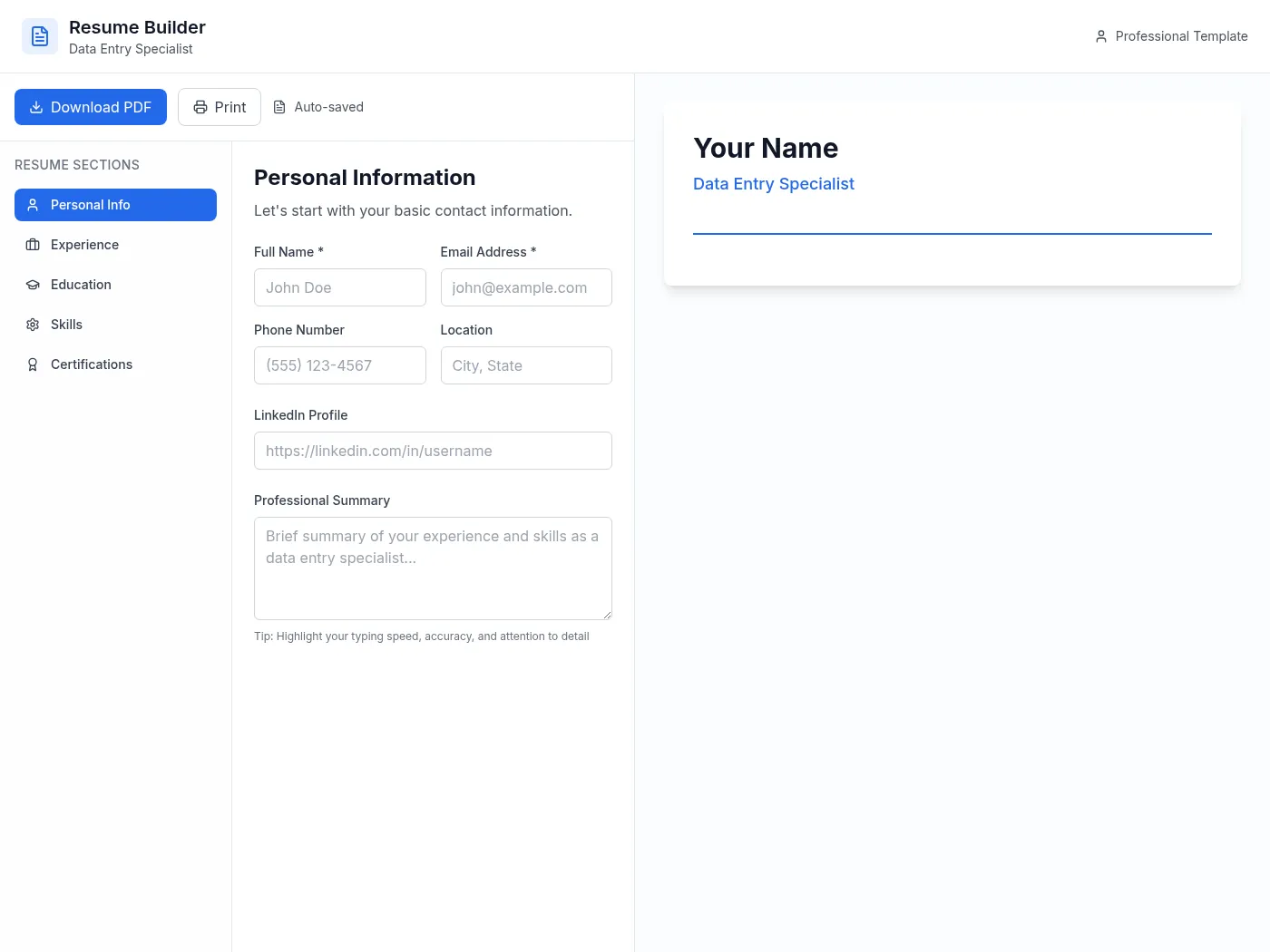 Data Entry Specialist Resume Builder