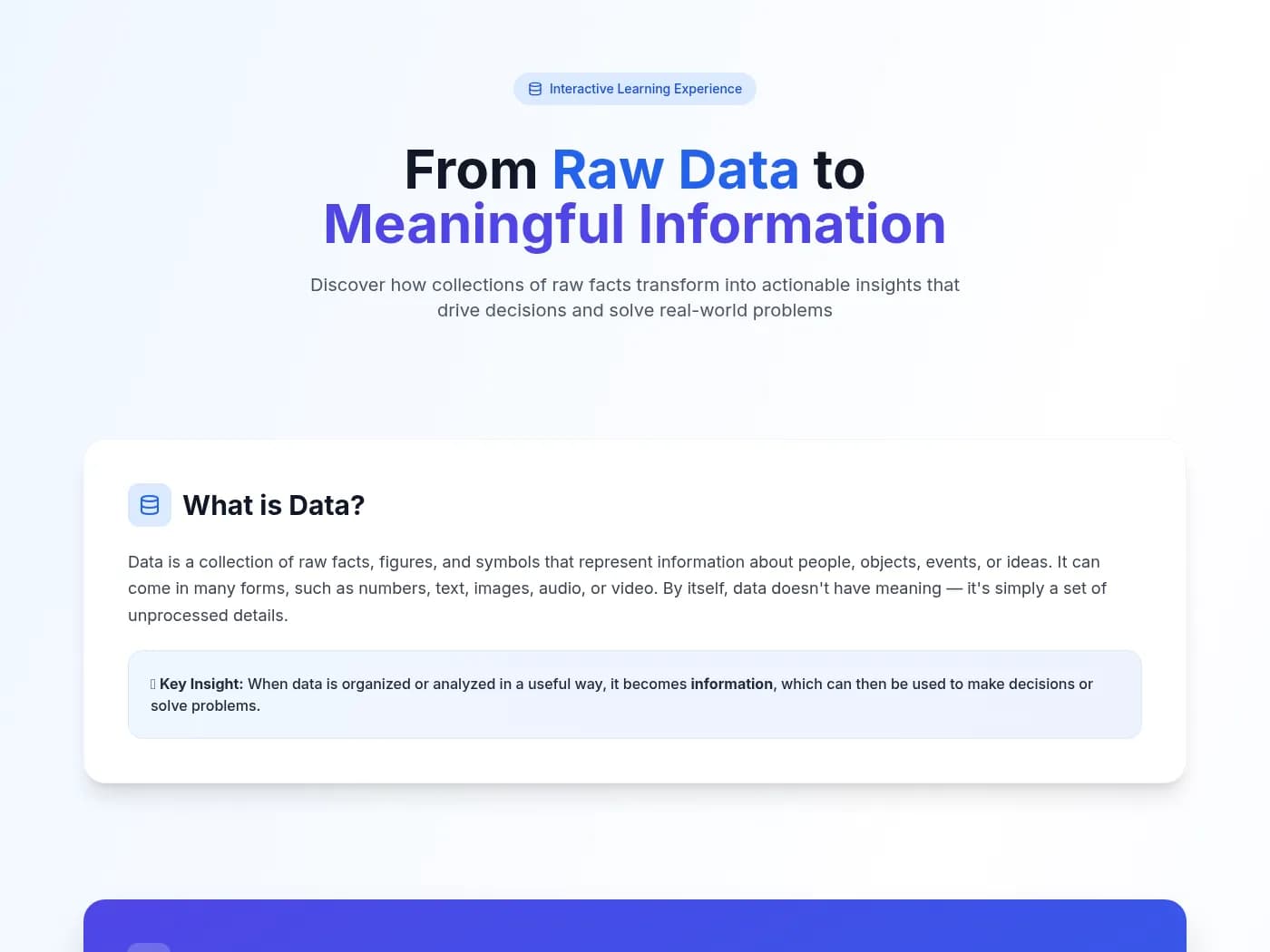 Data to Information Interactive Learning Tool