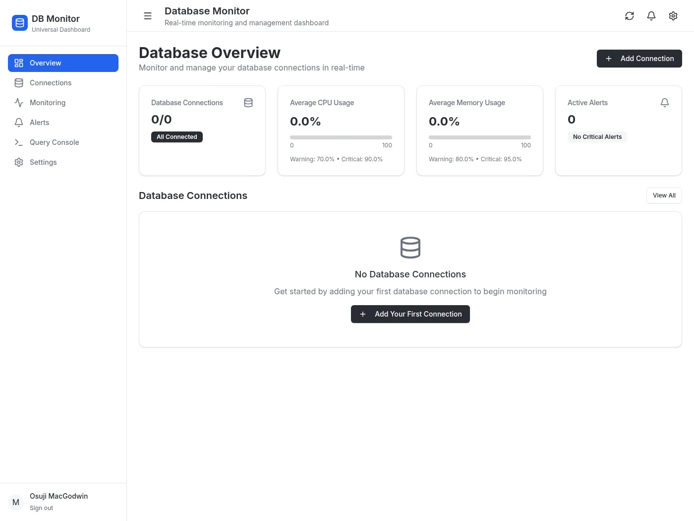 Universal Database Monitor & Management Dashboard