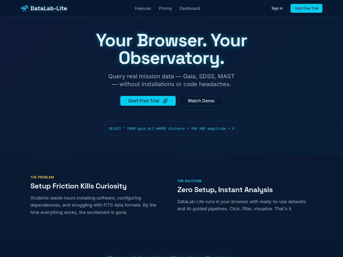 DataLab-Lite: Browser-Based Astronomy Data Sandbox for Students