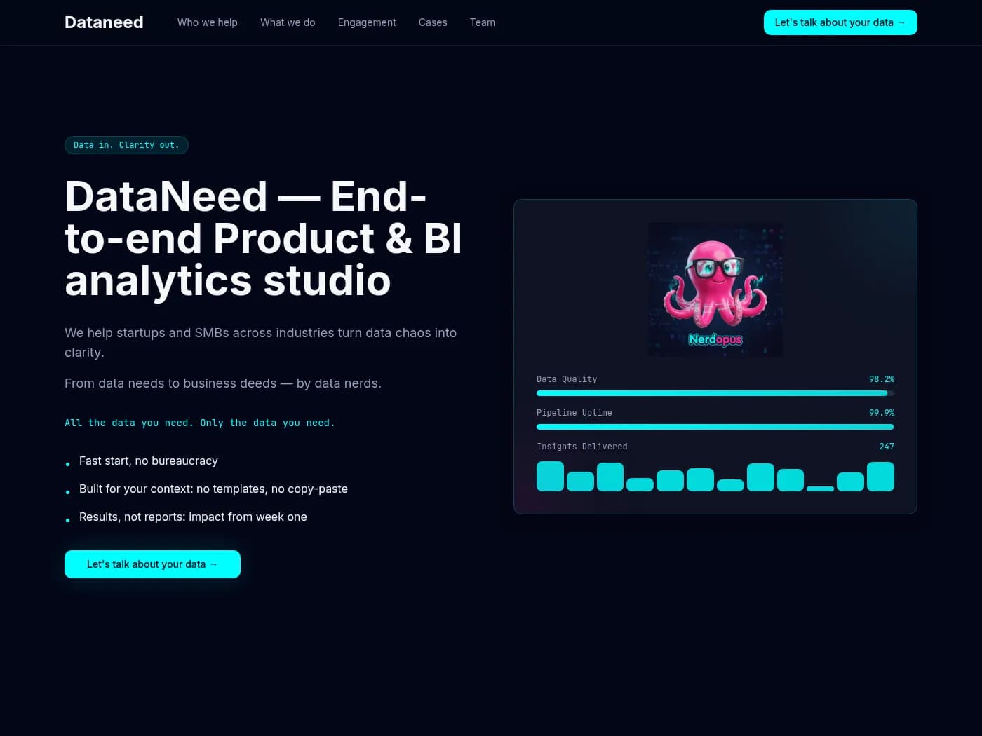 Dataneed - Analytics Studio Minimalist SaaS Marketing Site