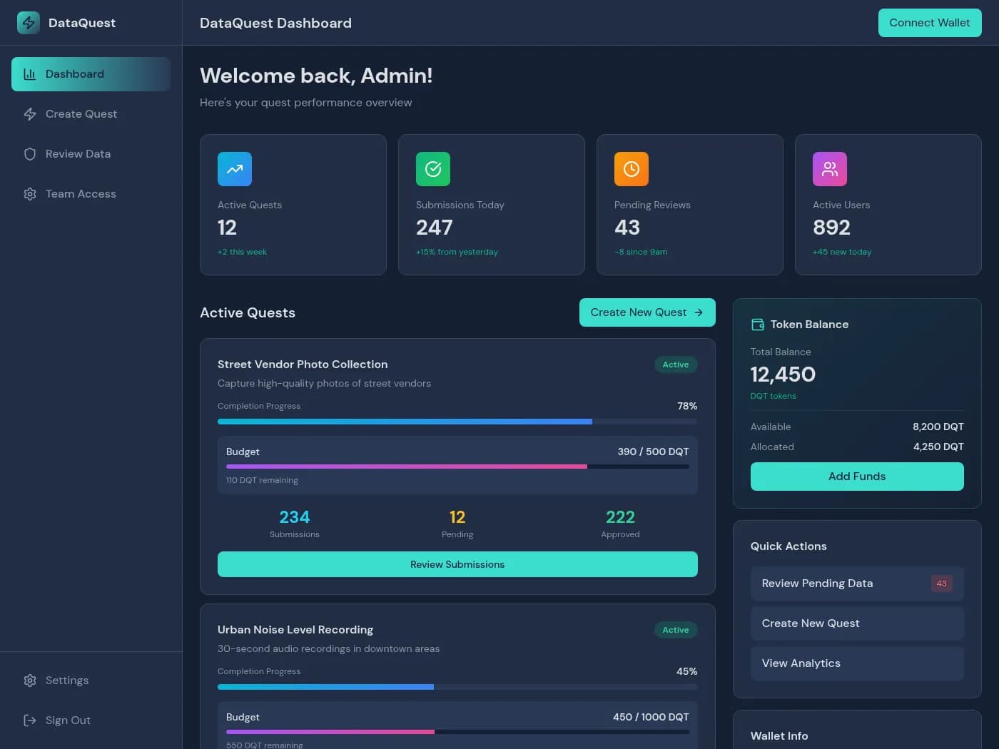 DataQuest Dashboard: Web Platform for Tokenized Data Collection & Review