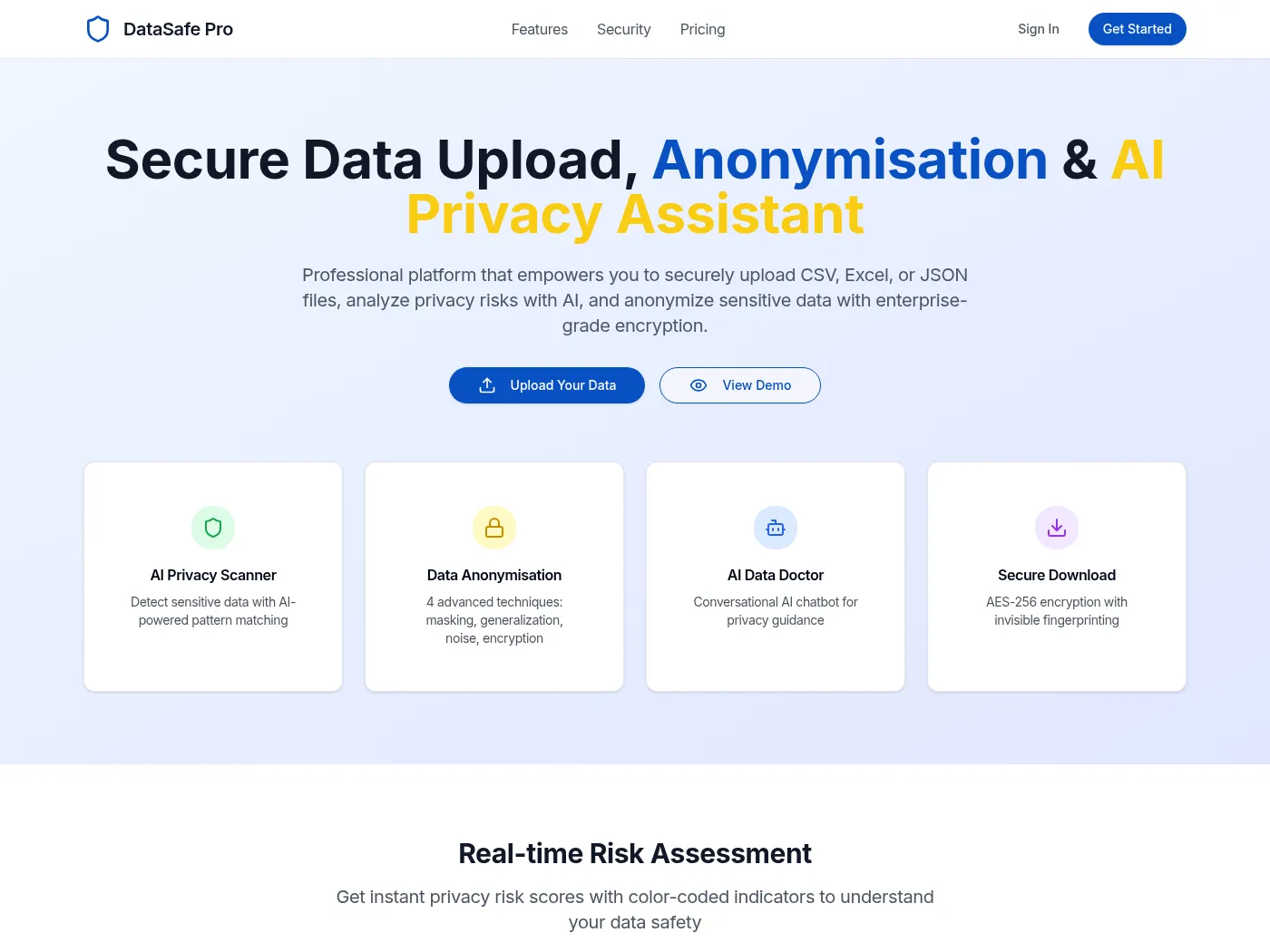 DataSafe Pro: Secure Data Upload, Anonymisation & AI Privacy Assistant