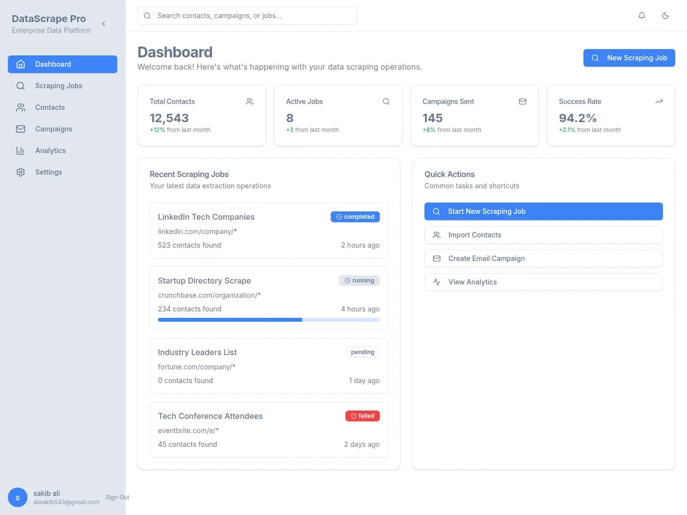 DataScrape Pro: Advanced Web Scraping & Contact Management Suite