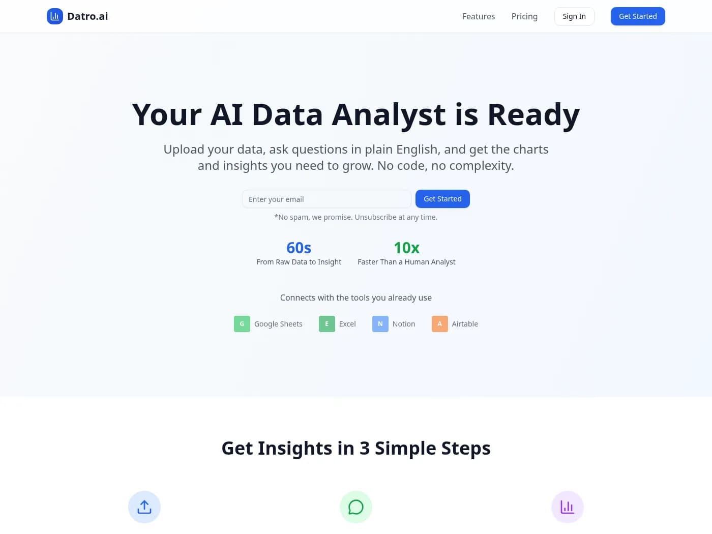 Datro.ai: No-Code AI Data Analyst SaaS for Business Insights