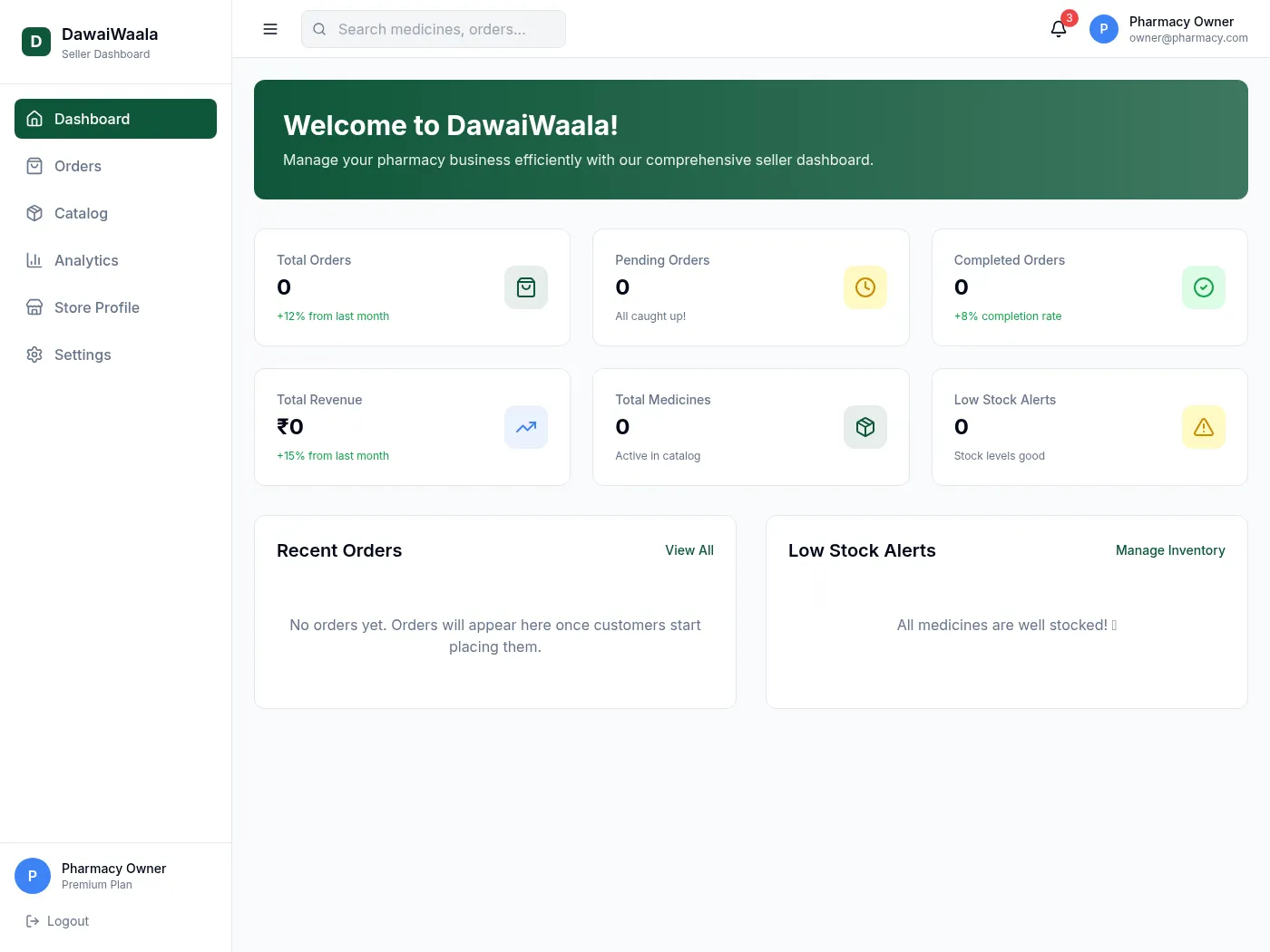DawaiWaala Seller Dashboard – Medicine Store Management Platform