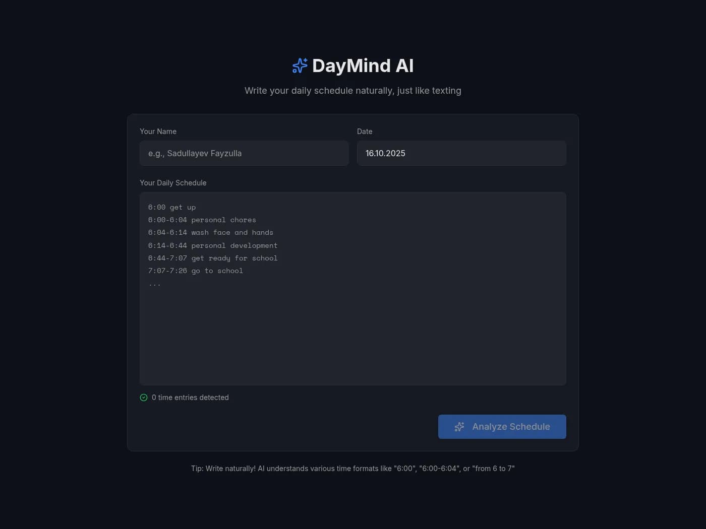 DayMind AI: AI-Powered Daily Schedule Analyzer