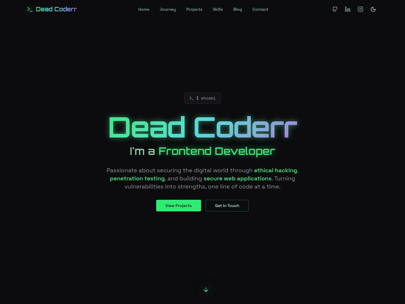 Dead Coderr – Magical Animated Hacker Portfolio Website