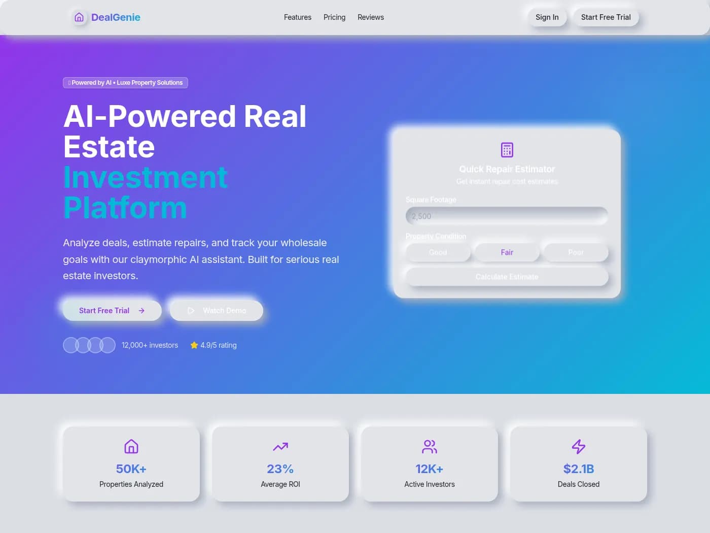 DealGenie — AI-Powered Real Estate Investment Platform (Base44 Claymorphic Edition)