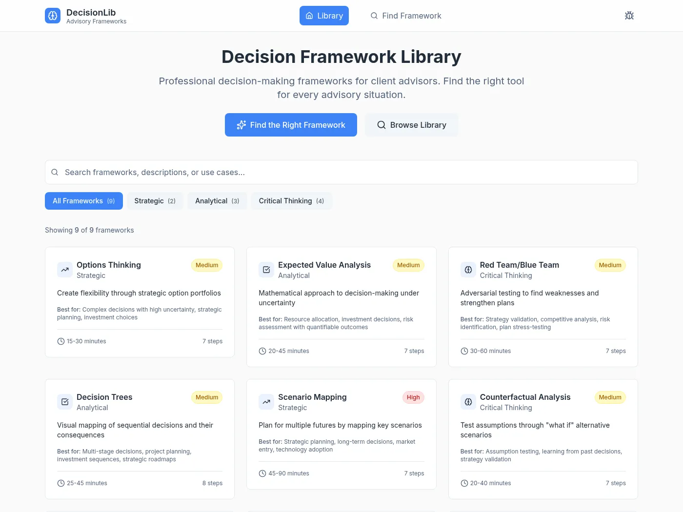 Decision Framework Library for Client Advisors