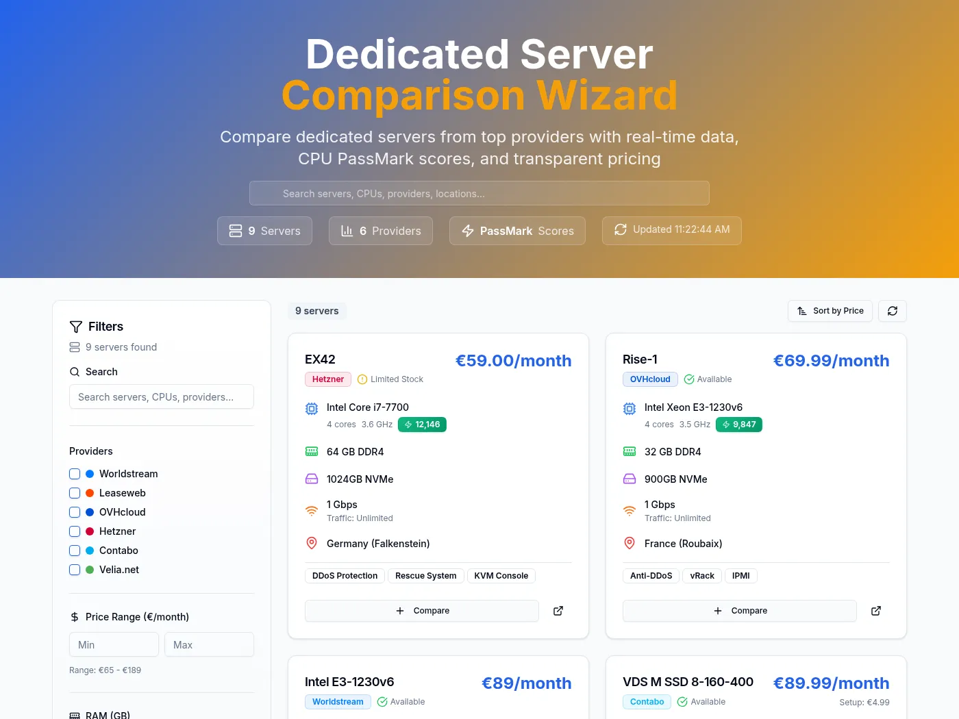 Dedicated Server Comparison Wizard