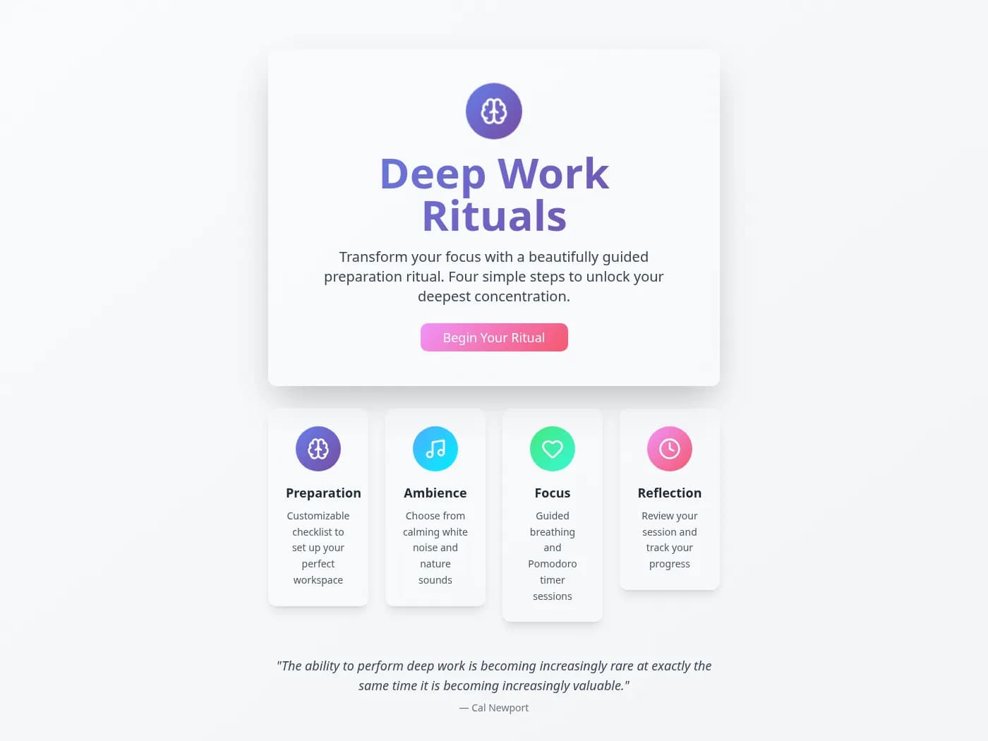 Deep Work Rituals: Focus Preparation Web App
