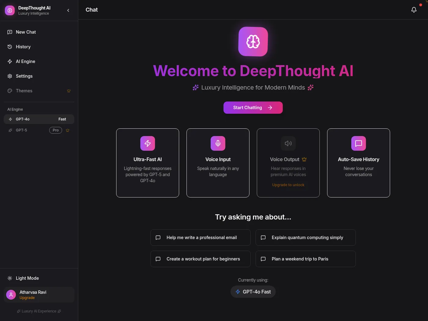 DeepThought AI – Luxury Productivity Chatbot
