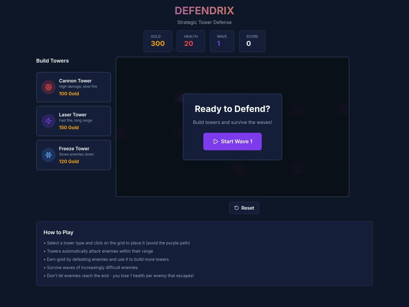 Defendrix: Interactive Tower Defense Game