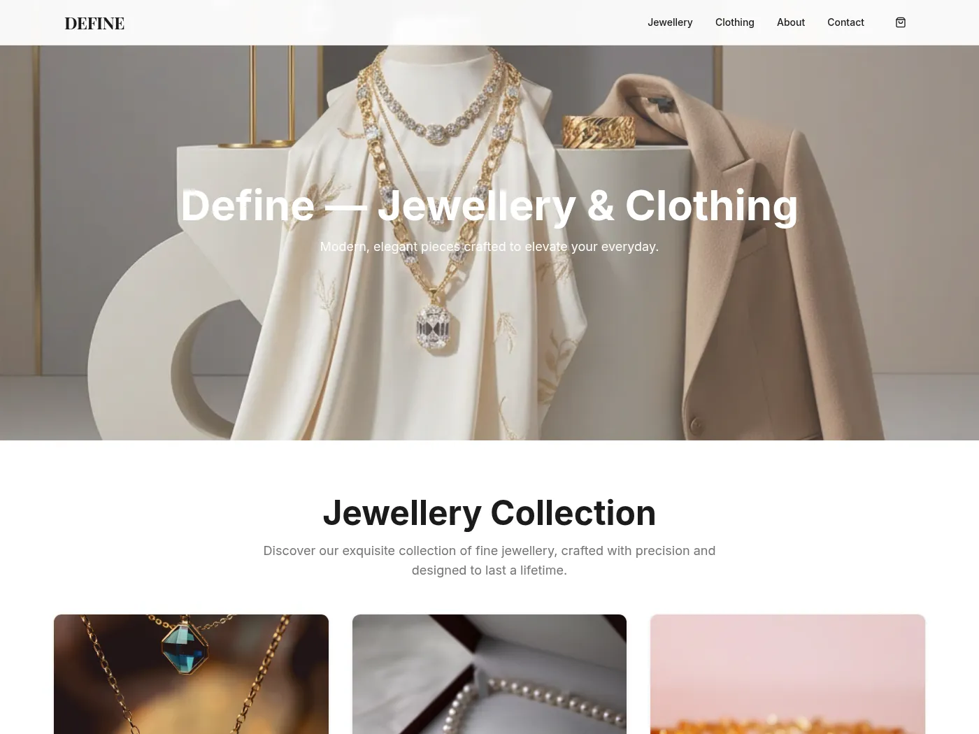 Define Company Website – Jewellery & Clothing Storefront