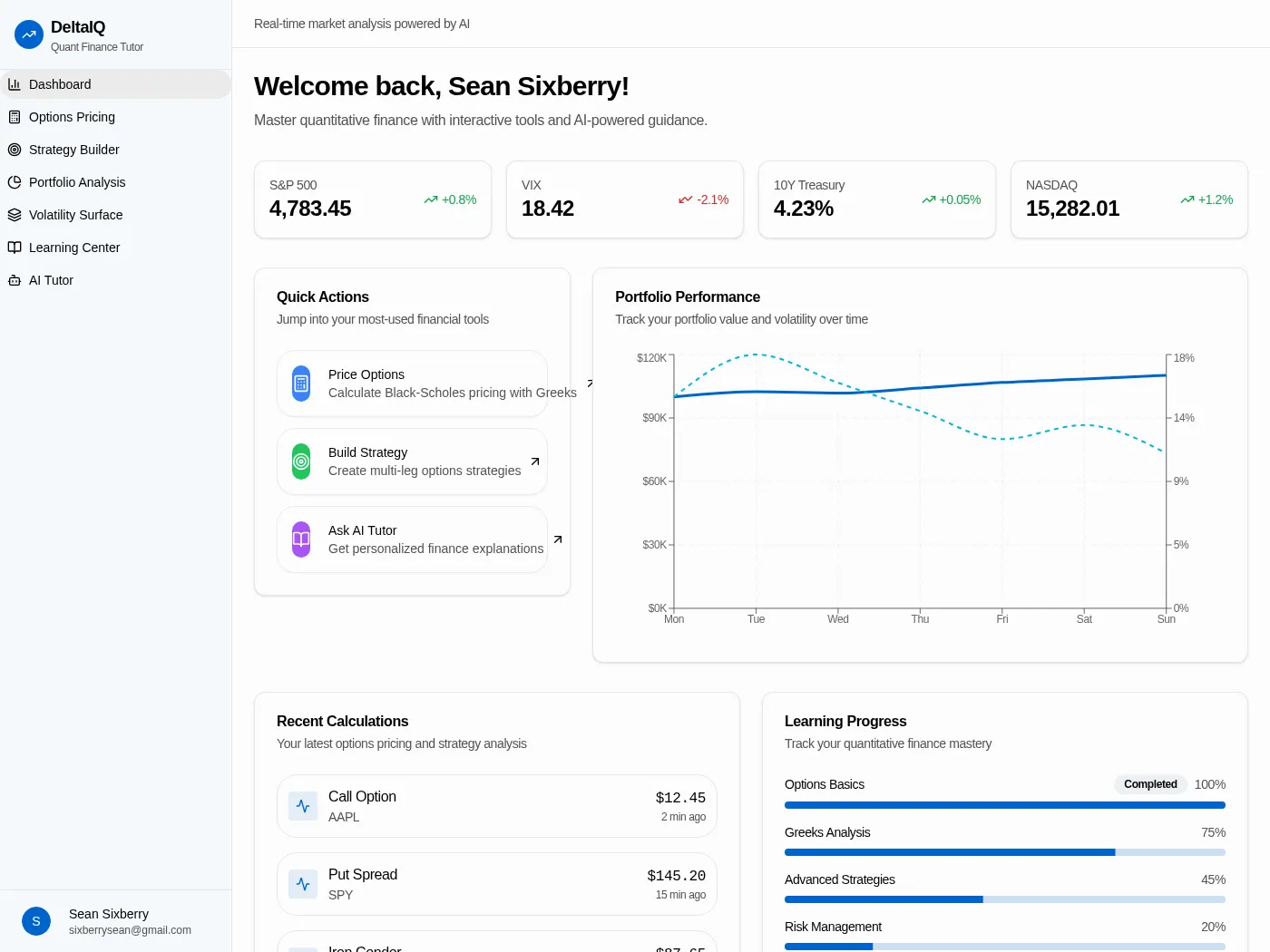 DeltaIQ – Interactive Quantitative Finance & Options Strategy Tutor