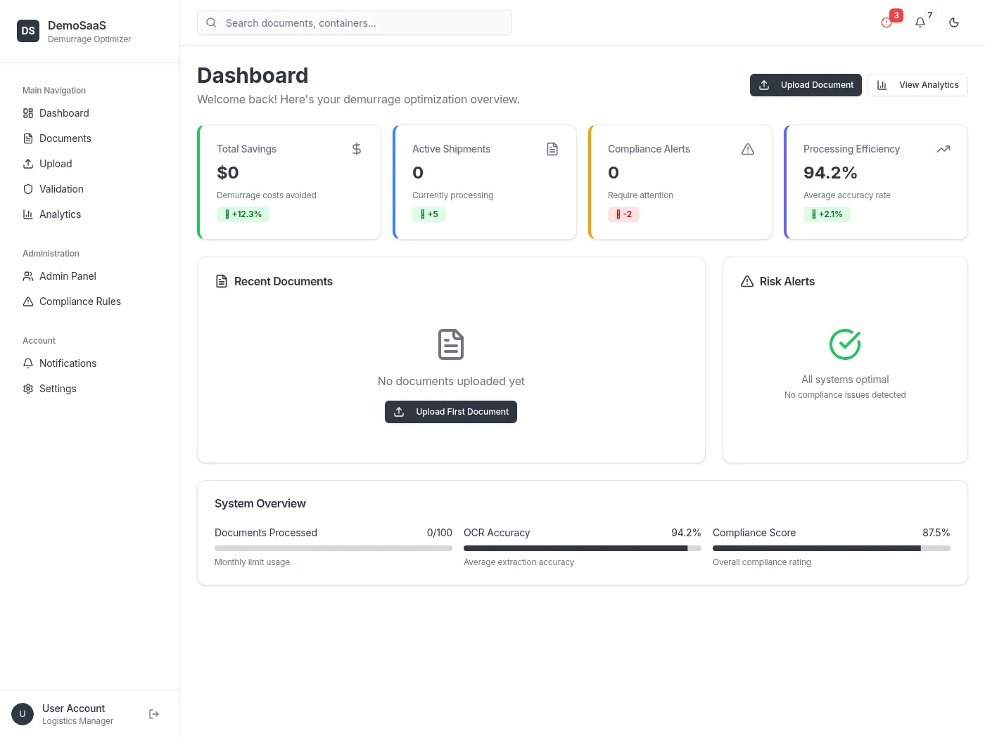 DemoSaaS – AI-Powered Demurrage Cost Optimization Platform for Logistics