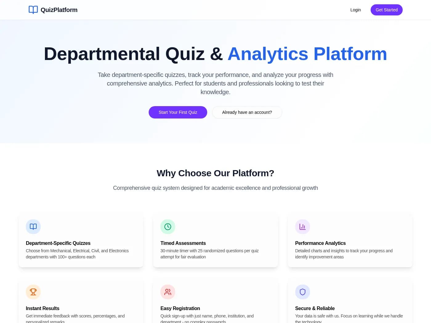 Departmental Quiz & Analytics Platform