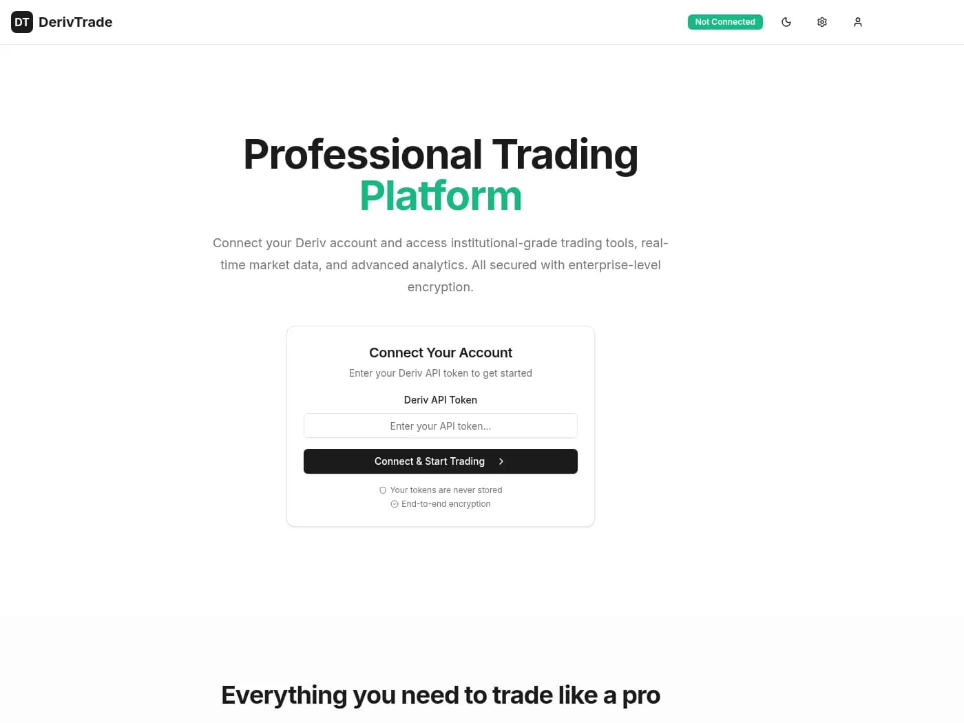 Deriv-Like Trading Platform using API Token Integration