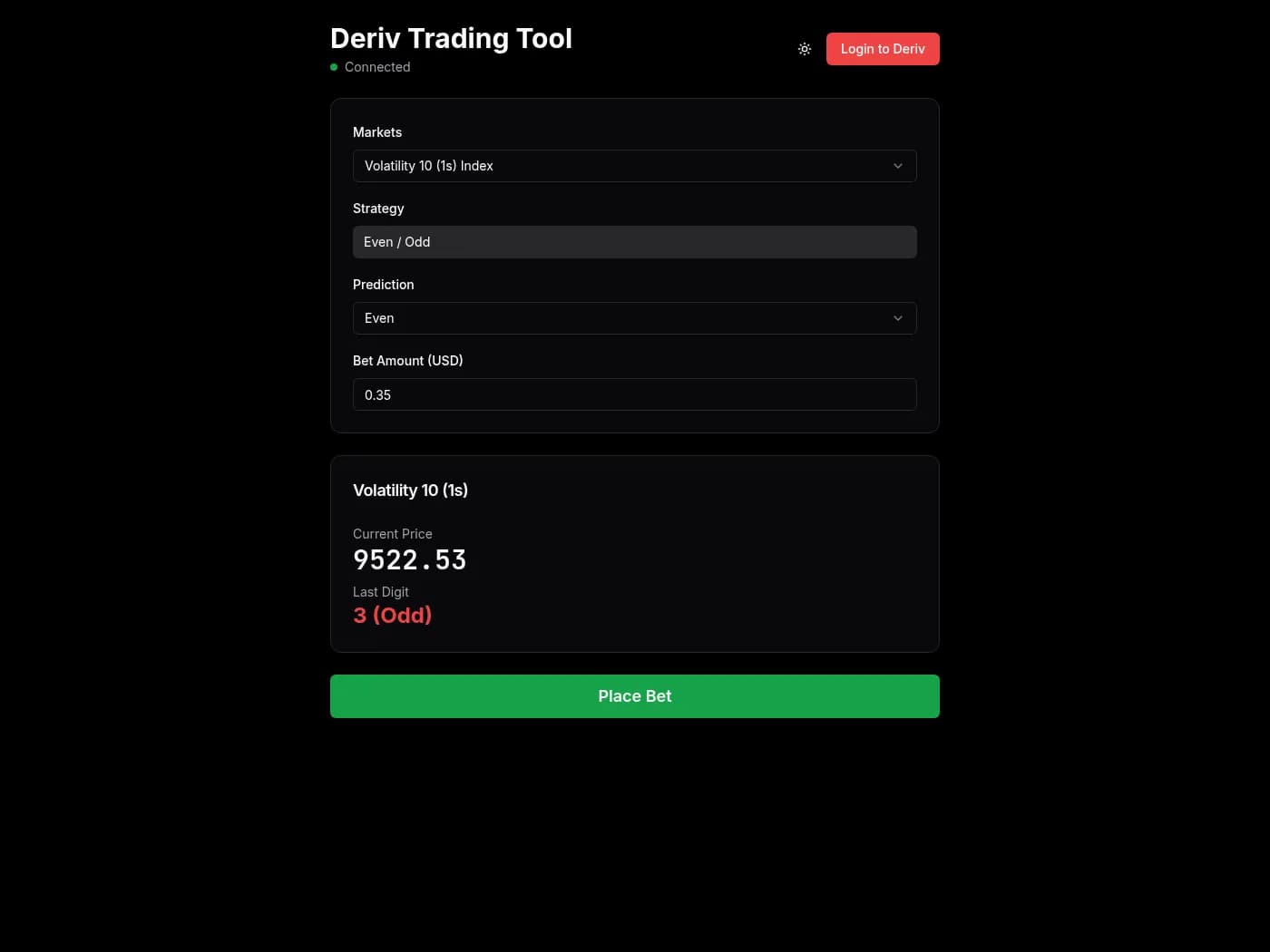 Deriv Trading Tool – Fast WebSocket Volatility Trading App