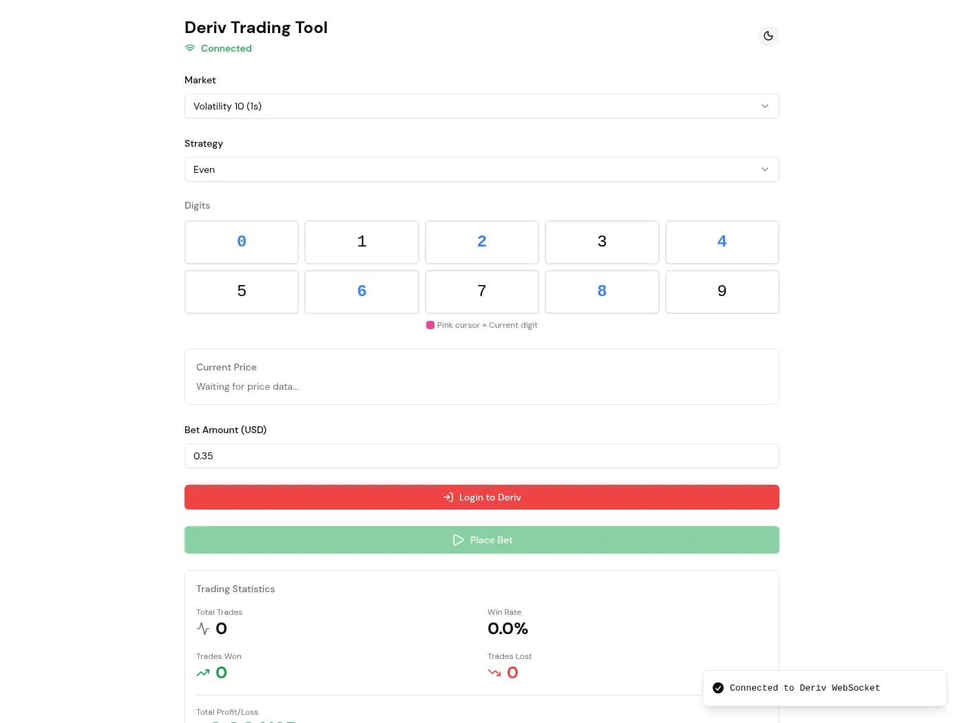 Deriv Trading Tool – Real-Time Web App for Advanced Live Trading on Deriv Volatility Indices