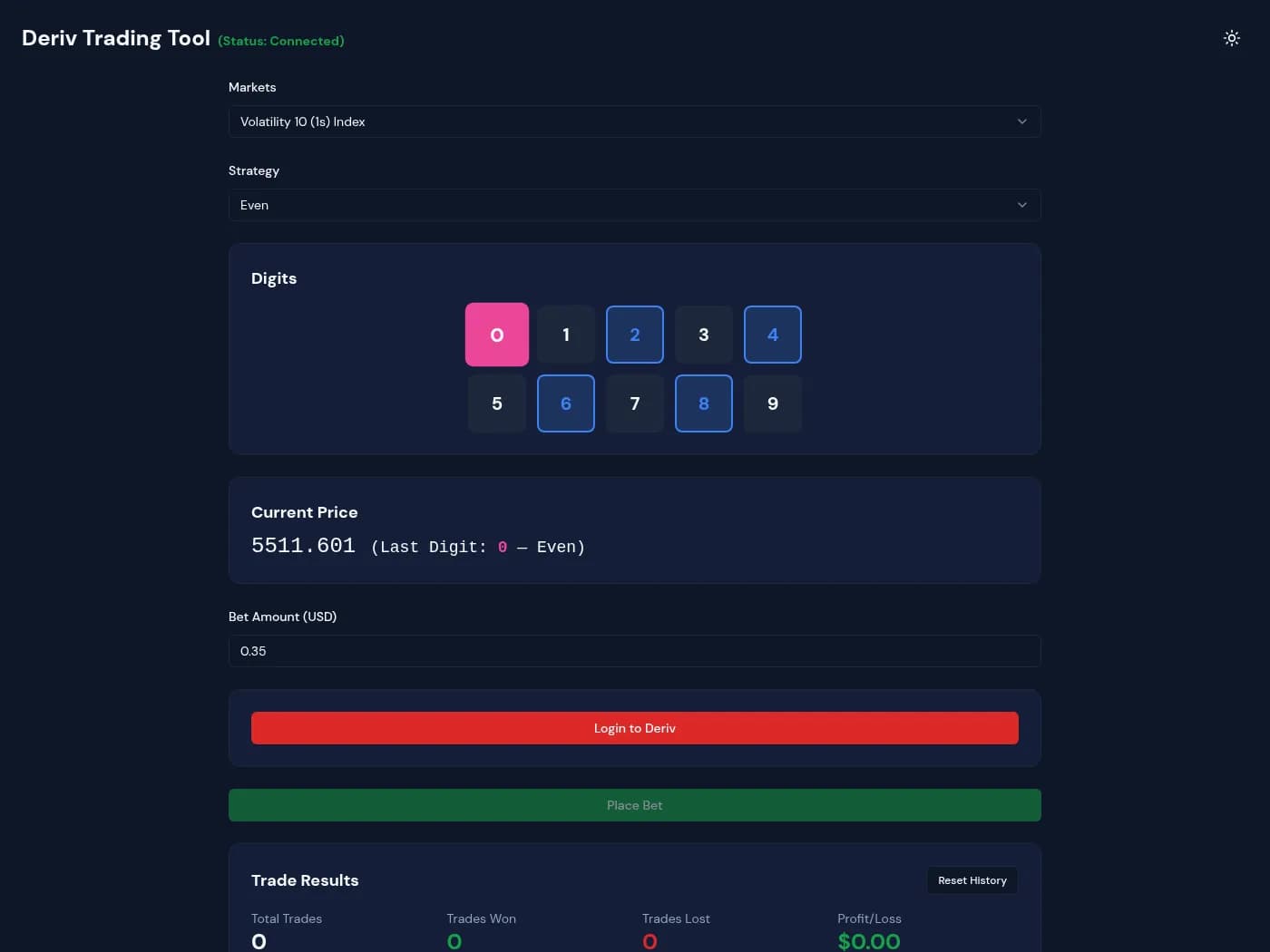 Deriv Trading Tool – Real-time WebSocket Trading App for Volatility Indices