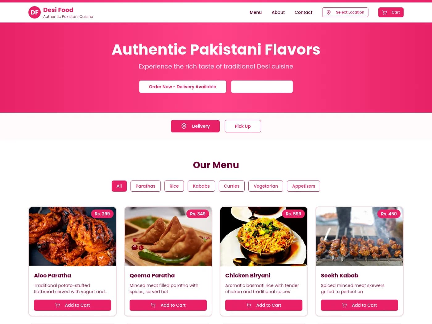 Desi Food Restaurant Web App