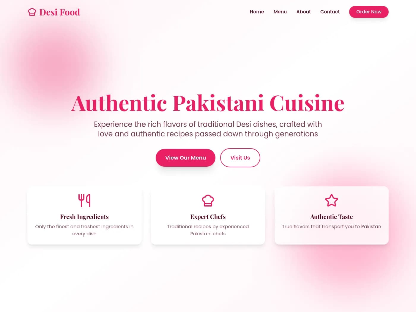 Desi Food: Animated Restaurant Website for Authentic Pakistani Cuisine