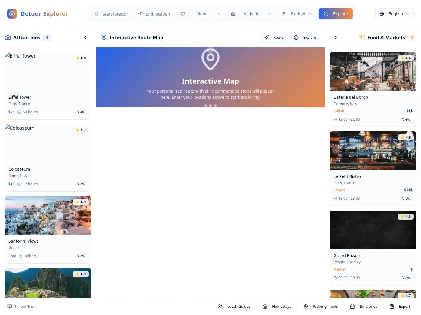 Detour Explorer: Personalized Travel Dashboard