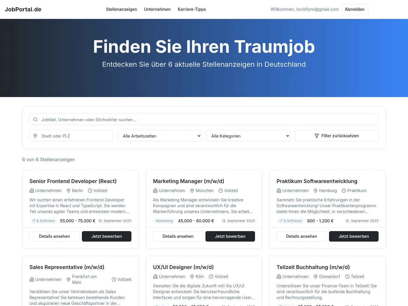 Deutsches Jobportal & HR-Management Web-App