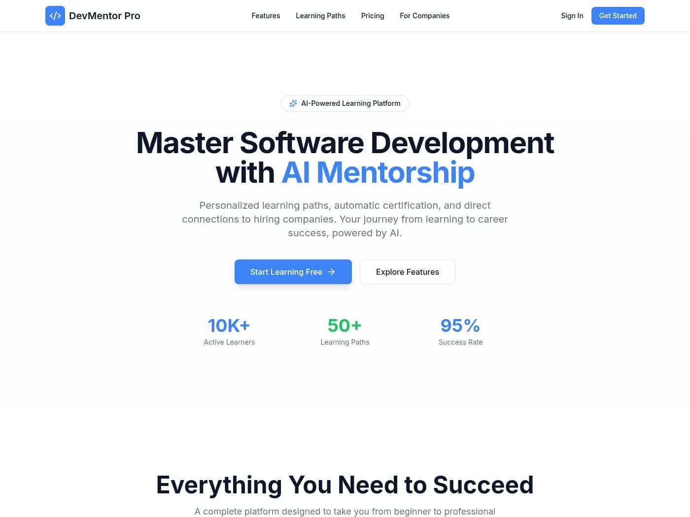 DevMentor Pro – Plataforma de Mentoria em Desenvolvimento de Software com IA, Certificação e Conexão de Talentos