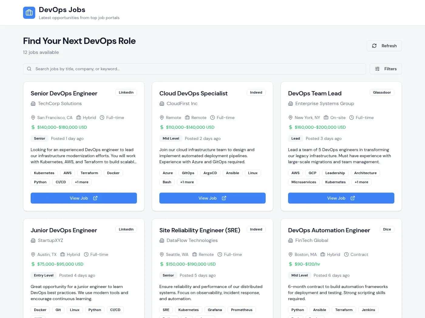 DevOps Job Aggregator and Filter App