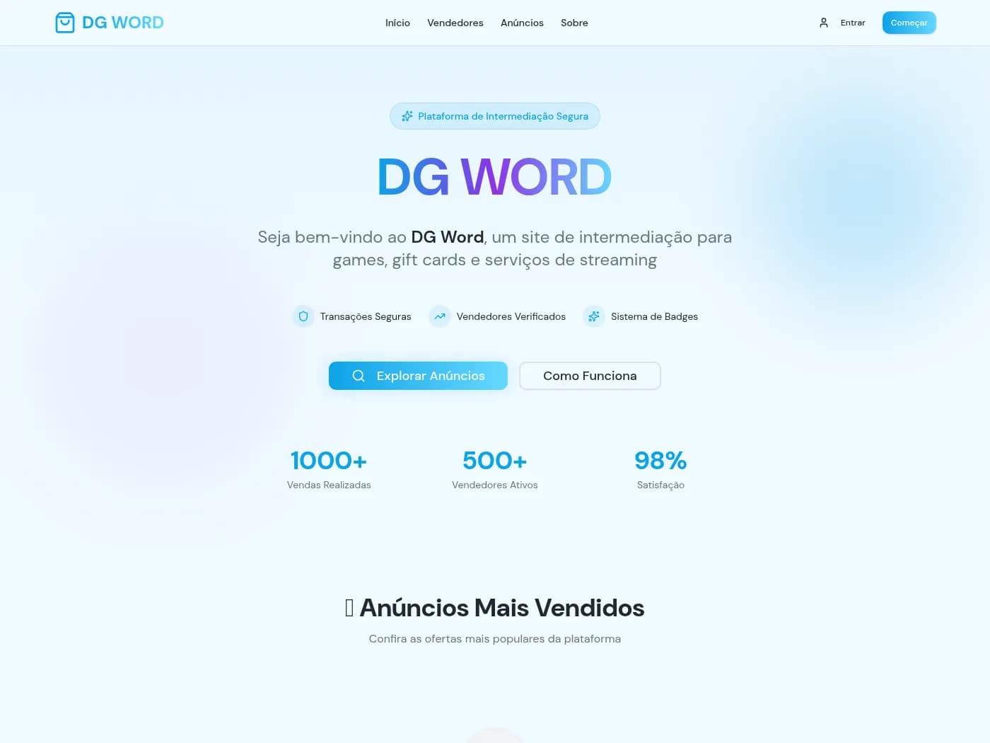 DG Word – Plataforma de Intermediação de Vendas de Contas de Jogos