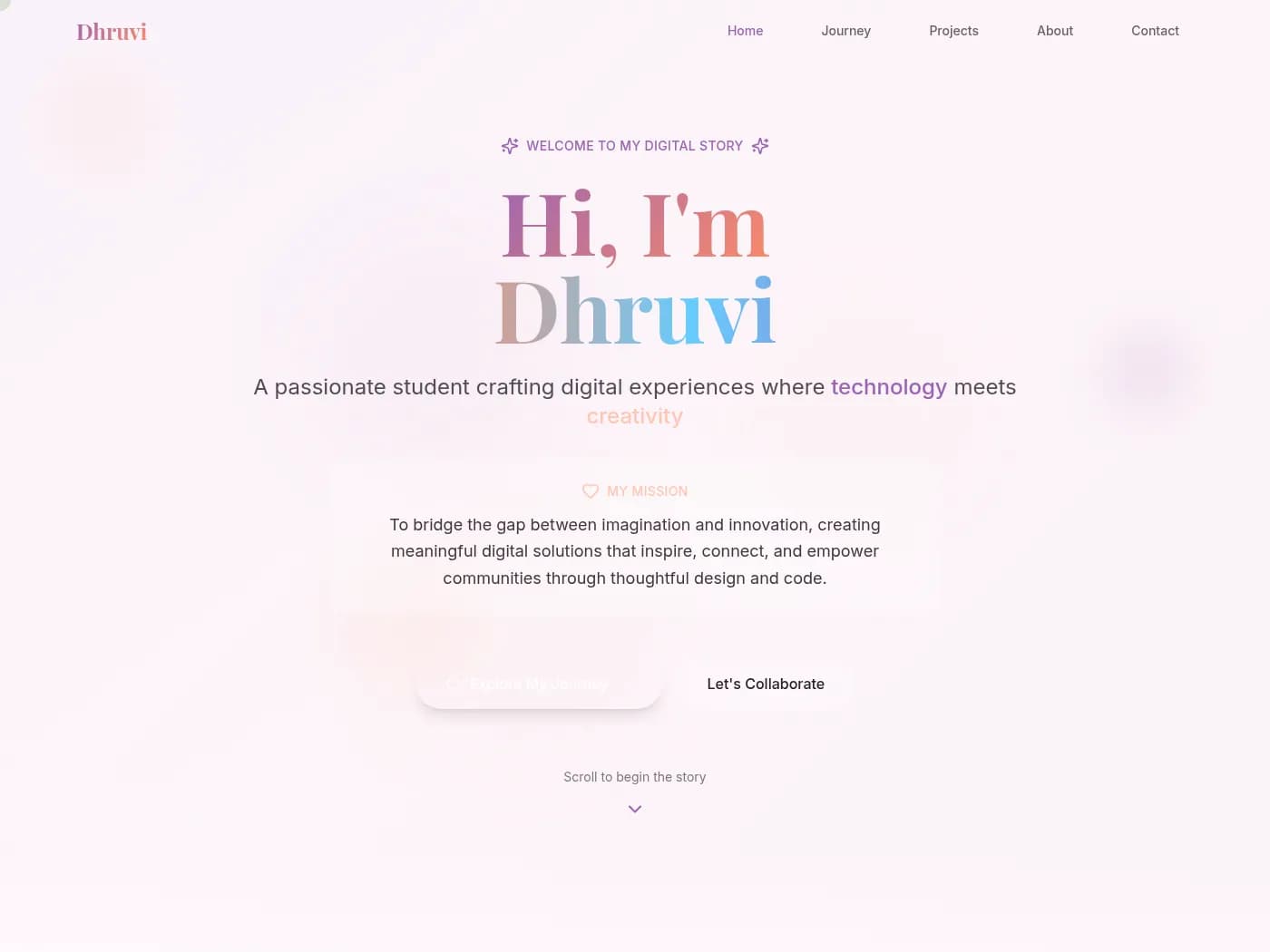 Dhruvi's Storybook Portfolio: A Visual Journey in Tech & Creativity