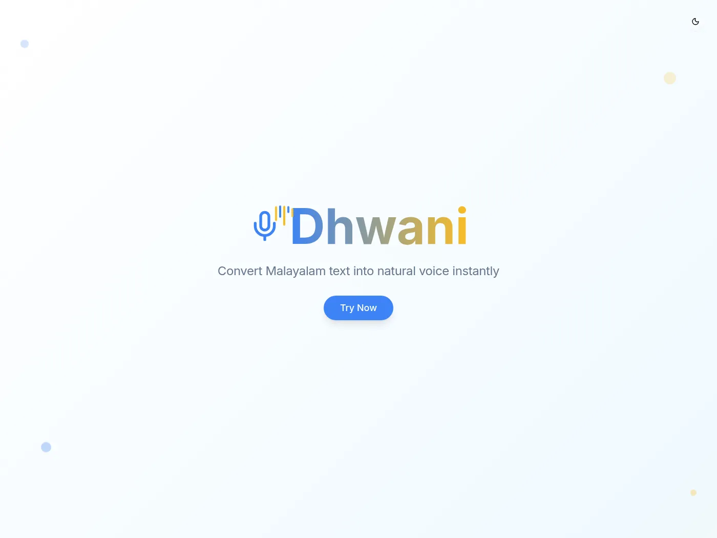 Dhwani: Modern Malayalam Speech Tool Single-Page UI