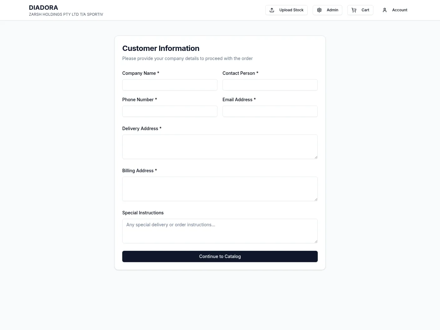 Diadora Interactive Catalog & Order Management System