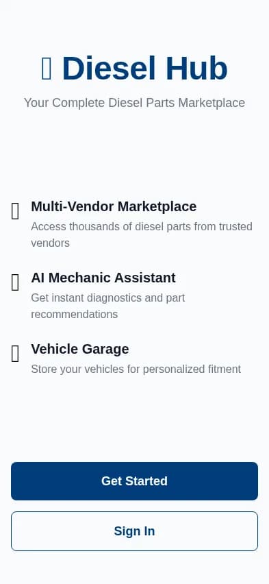 Diesel Hub: Multi-Vendor Diesel Parts Marketplace with In-App AI Mechanic