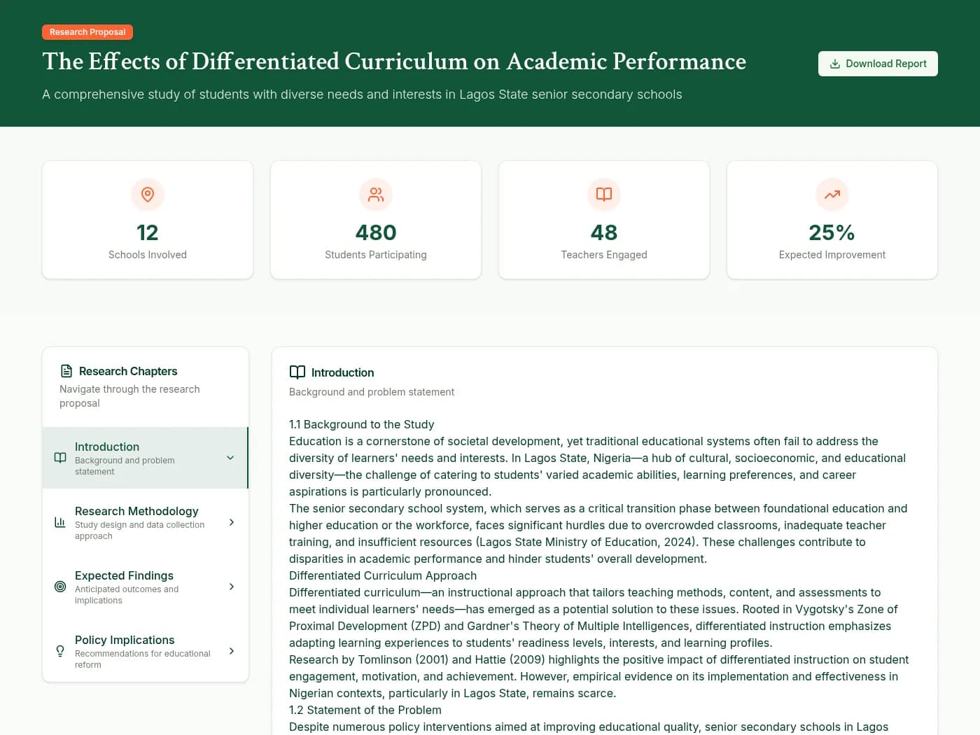 Differentiated Curriculum Impact Research for Lagos Senior Secondary Schools