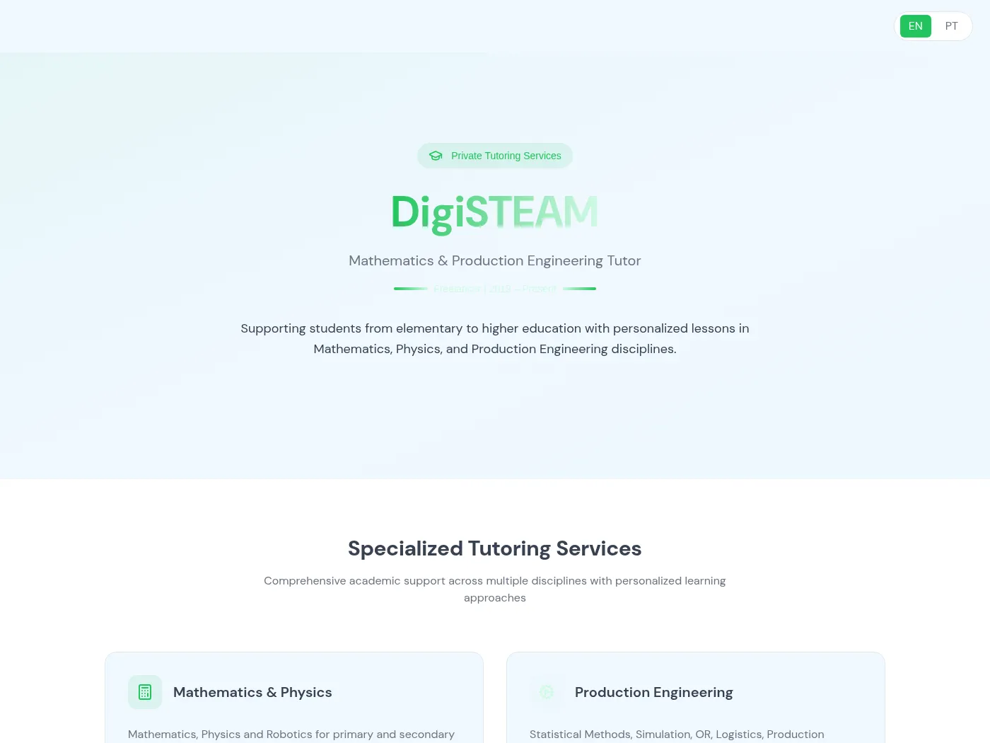 DigiSTEAM: Private Tutor Page for Math & Engineering