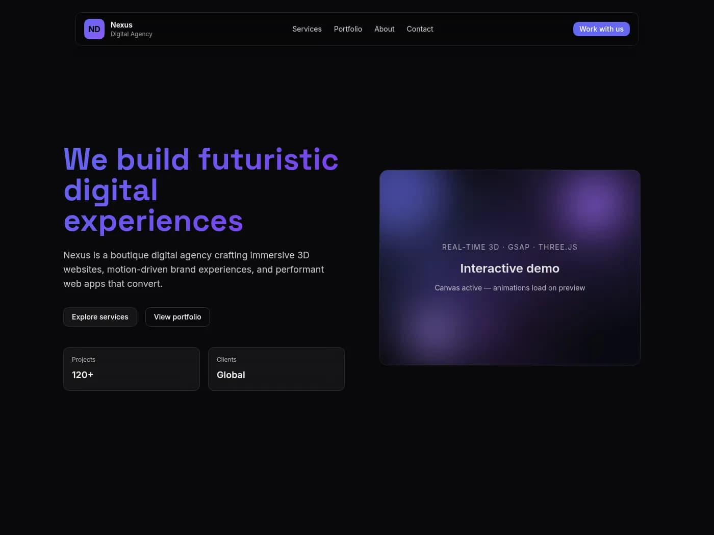 Futuristic Digital Agency Website with 3D Animation