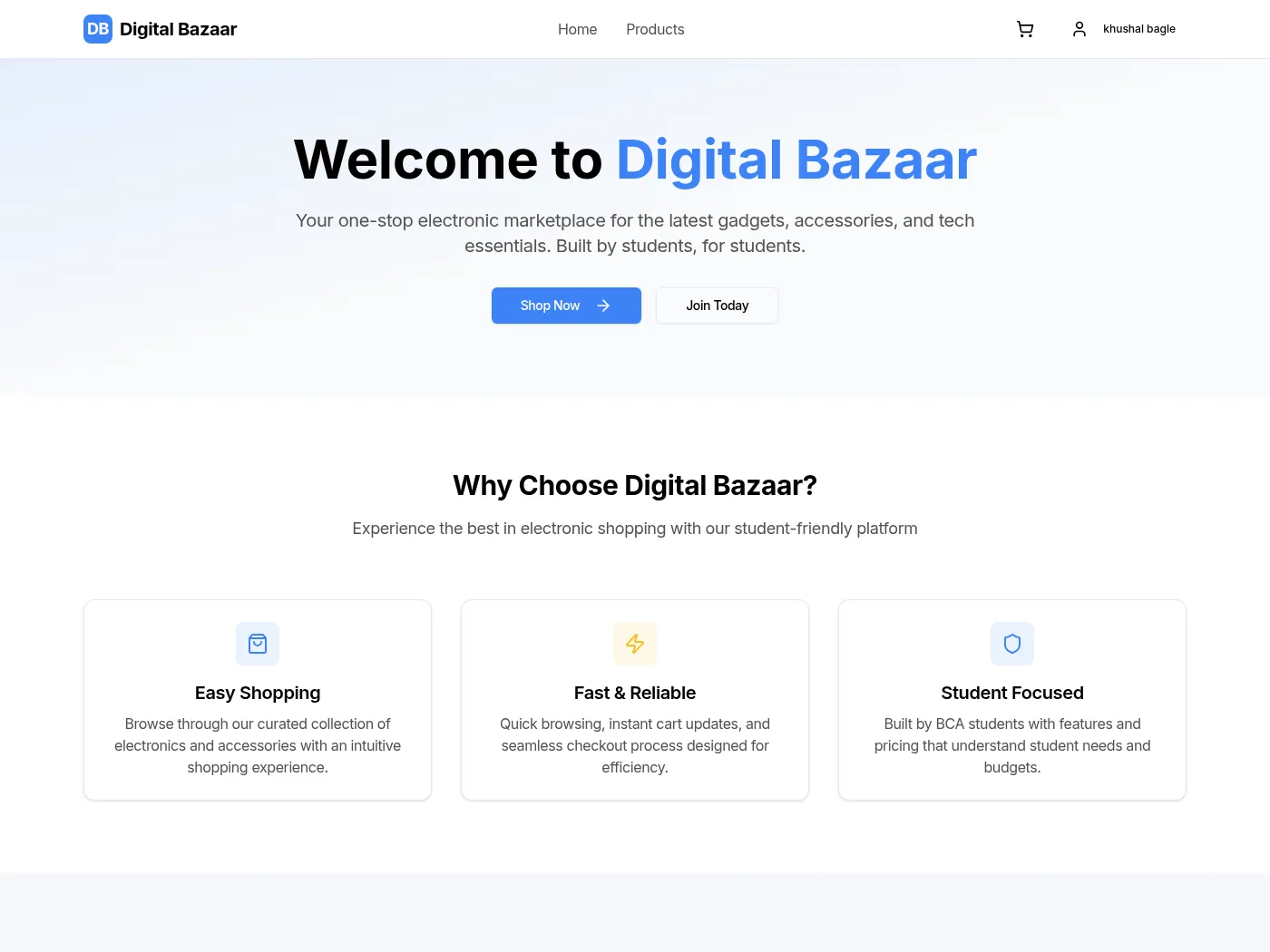 Digital Bazaar: Electronic Marketplace for BCA College Students