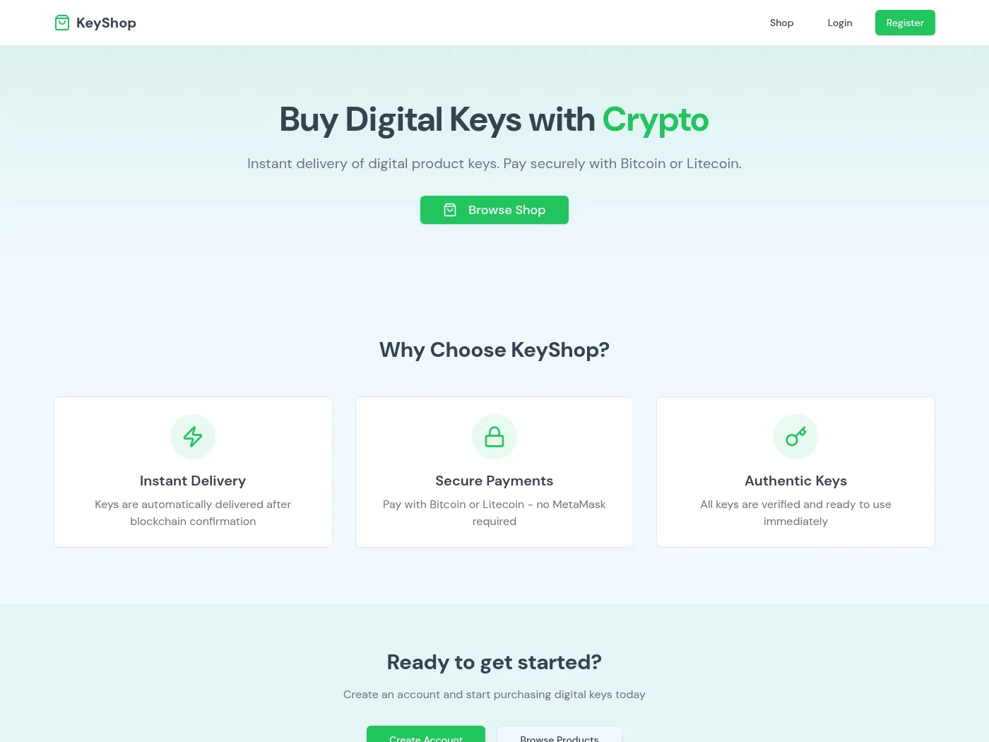 Digital Key Webshop with Crypto Payments and Automated Delivery