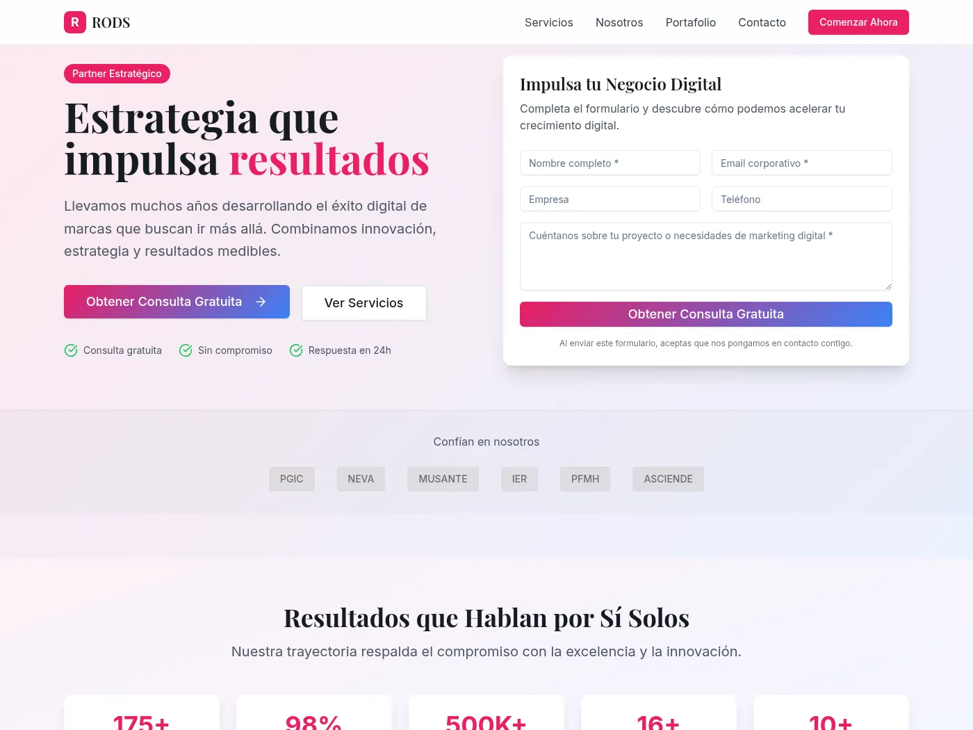 Digital Marketing Landing Page for Lead Capture Inspired by Rods.cl